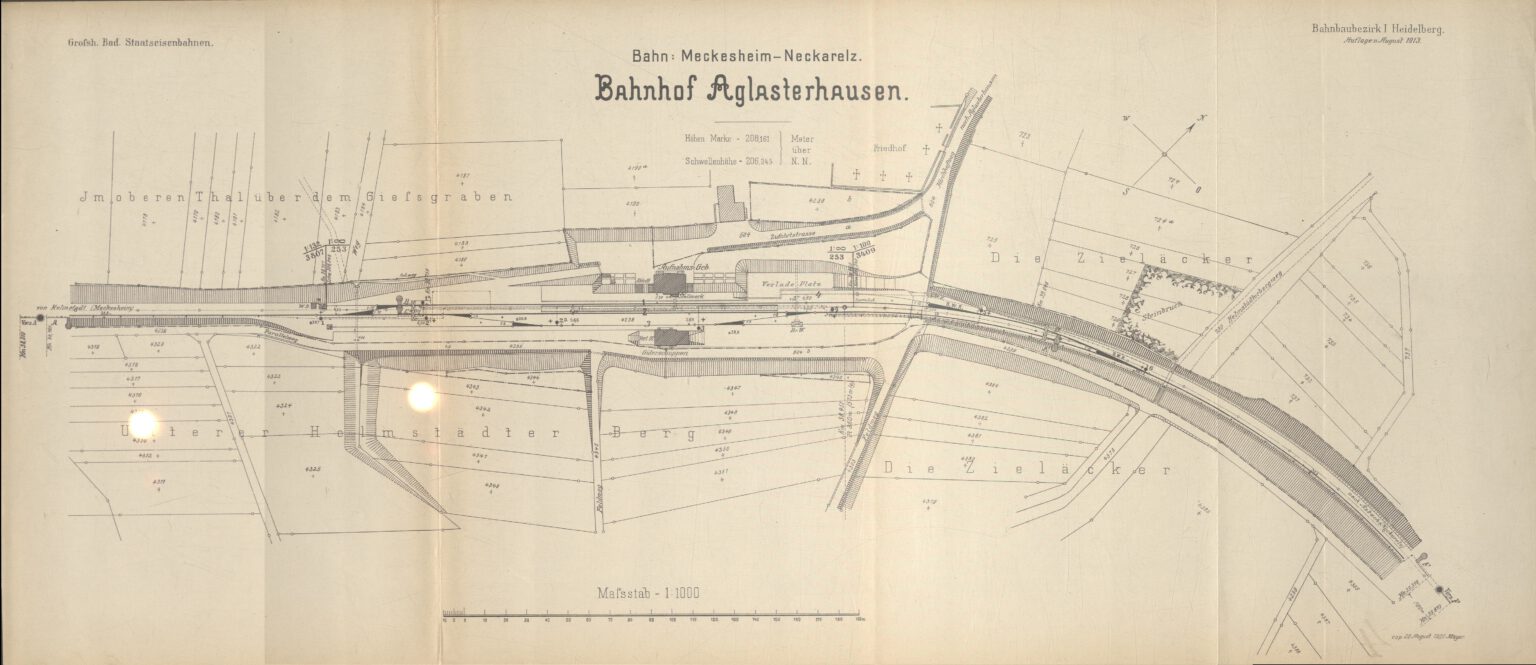Station Aglasterhausen – Der 1. Teilabschnitt der Badischen Odenwaldbahn.